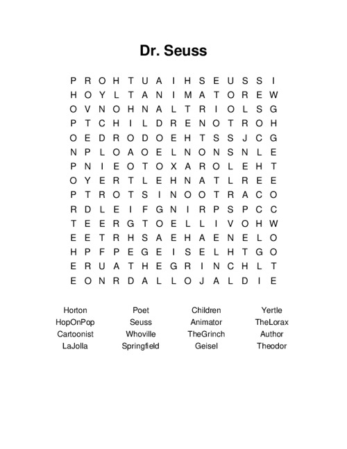 Dr Seuss Word Search
