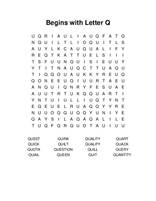 Begins With Letter Q Word Search