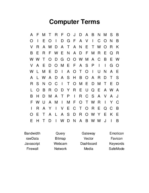 Computer Terms Word Search