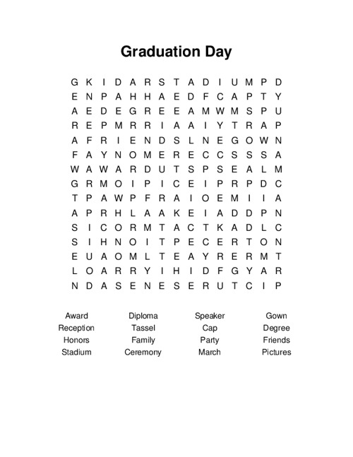 Graduation Day Word Search Graduation Day Word Search