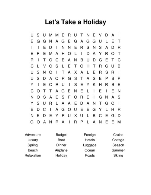 Let s Take A Holiday Word Search