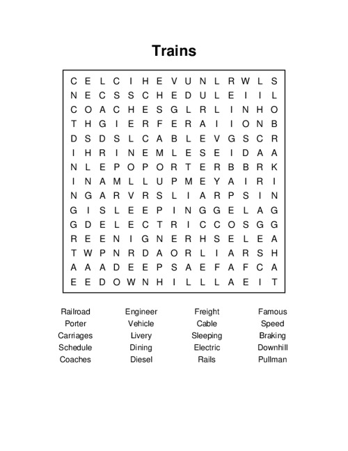Trains Word Search