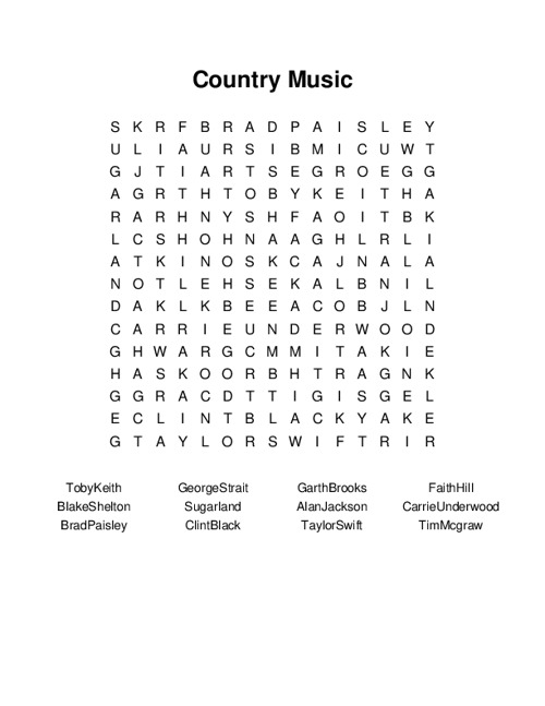 Country Music Word Search