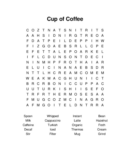 Cup Of Coffee Word Search