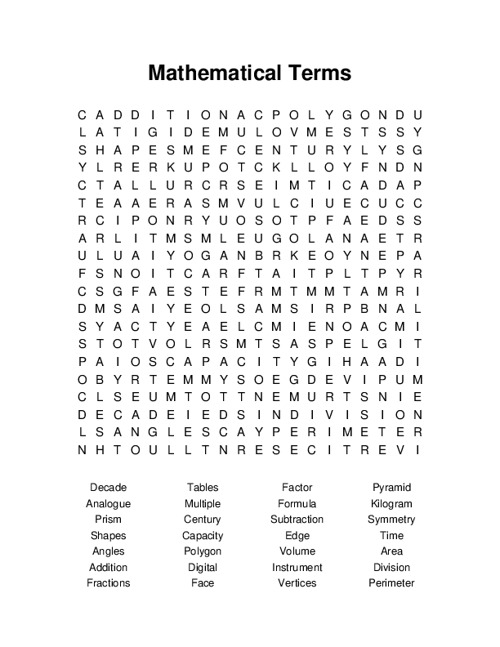Mathematical Terms Word Search