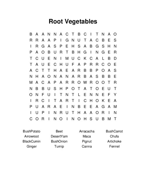 Root Vegetables Word Search