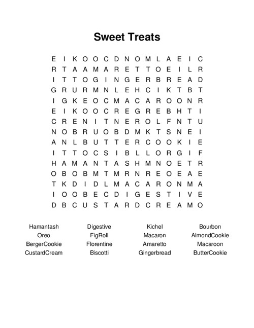 Sweet Treats Word Search