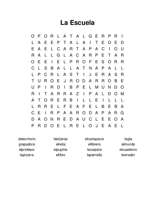 La Escuela Word Search La Escuela Word Search