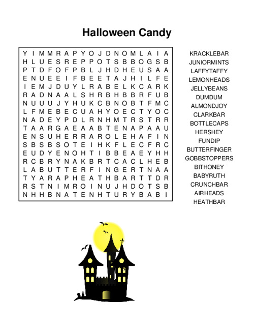 Halloween Candy Word Search Halloween Candy Word Search