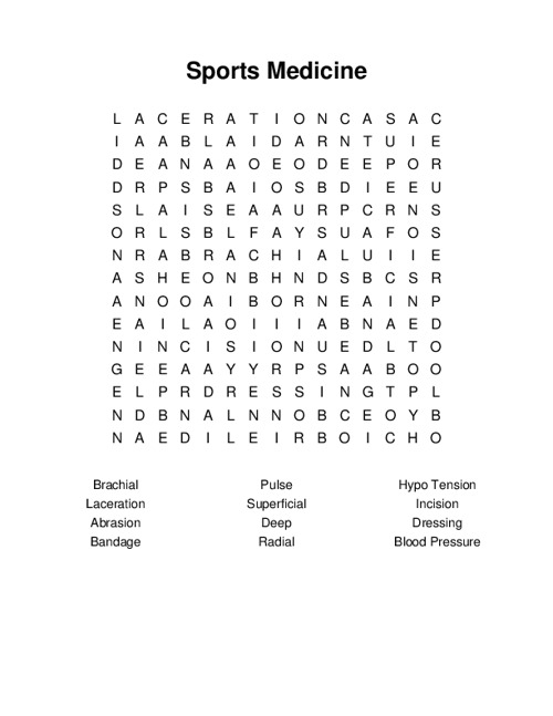 Sports Medicine Word Search
