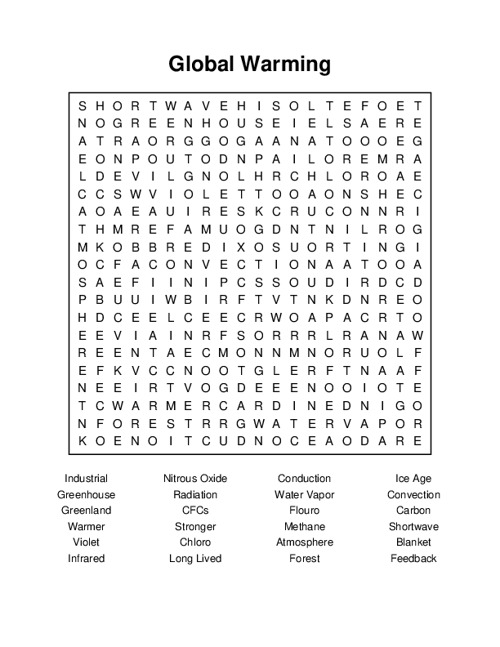 Global Warming Word Search Global Warming Word Search