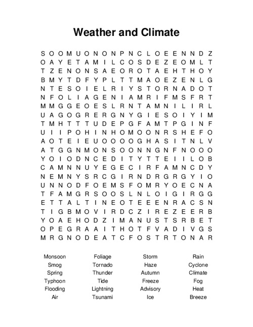 Weather And Climate Word Search