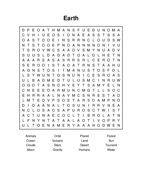 Earth Word Search Earth Word Search