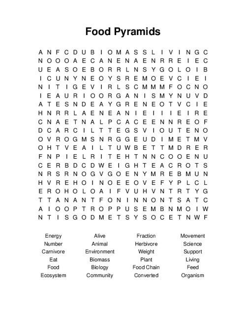 Food Pyramids Word Search Food Pyramids Word Search