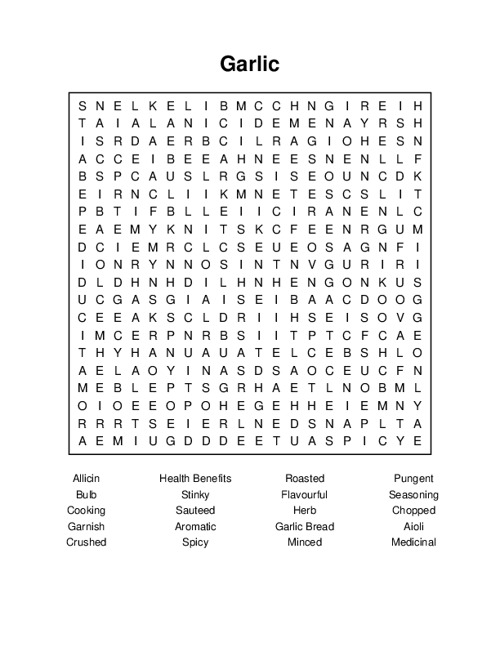 Garlic Word Search Garlic Word Search