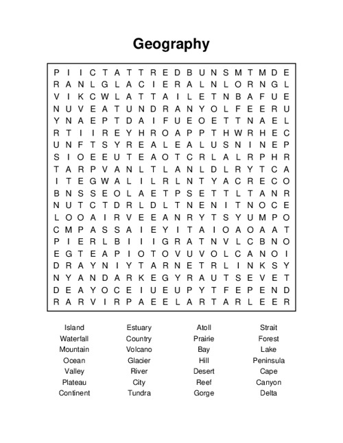 Geography Word Search Geography Word Search