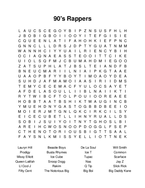 90 s Rappers Word Search