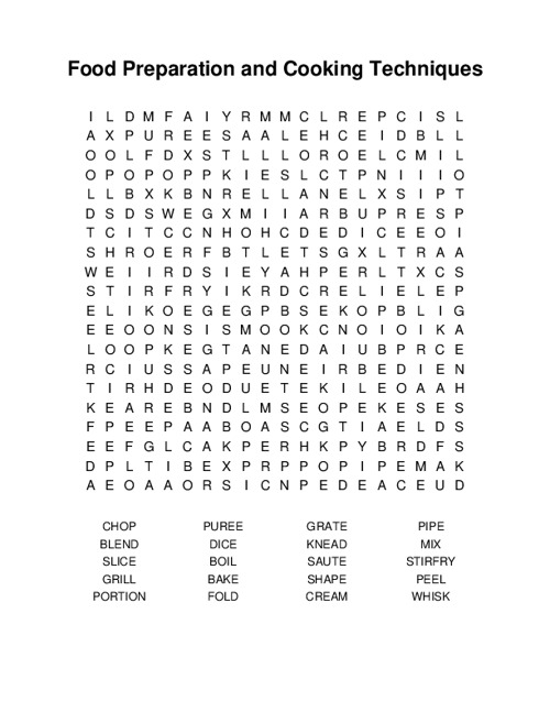 Food Preparation And Cooking Techniques Word Search