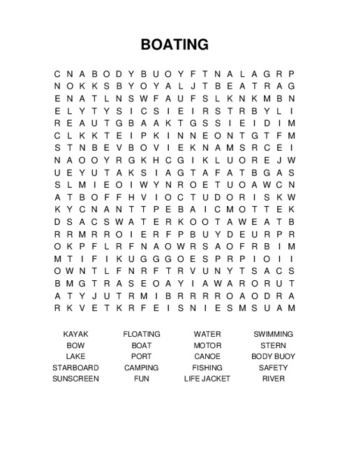 BOATING Word Search BOATING Word Search