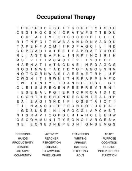 Occupational Therapy Word Search Occupational Therapy Word Search