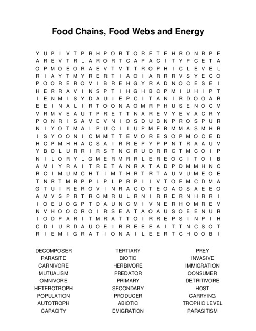 Ecosystem Word Search Ecosystem Word Search