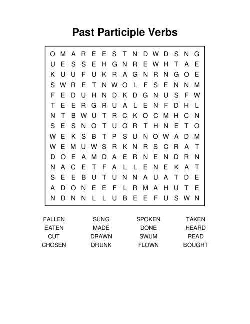 Past Participle Verbs Word Search