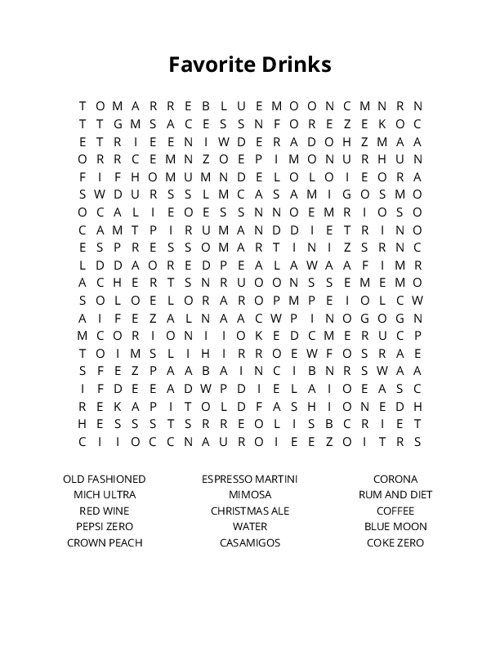 Favorite Drinks Word Search