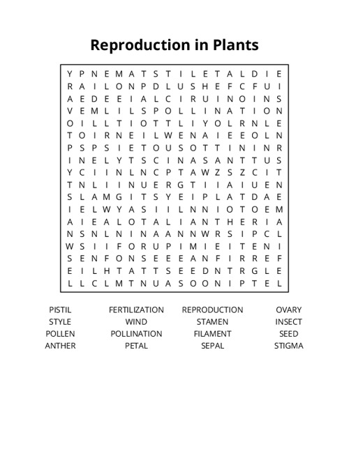 Reproduction in Plants Word Search