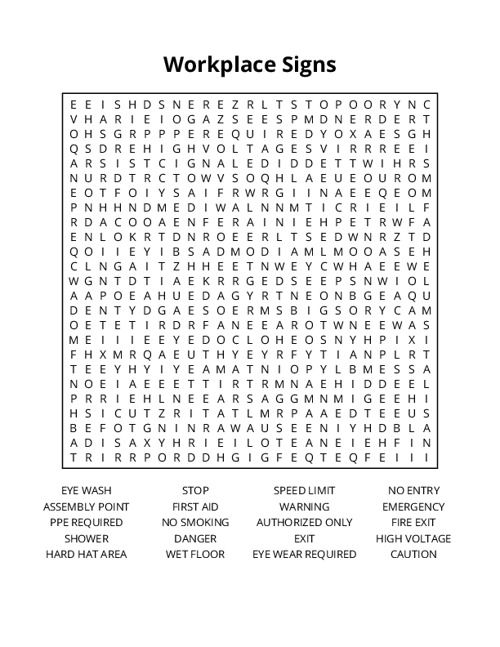 Workplace Signs Word Search